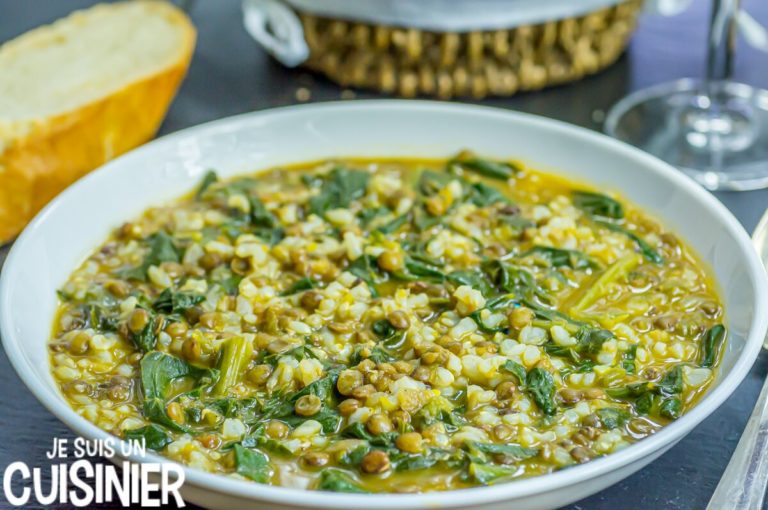 Recette de lentilles au riz et aux épinards