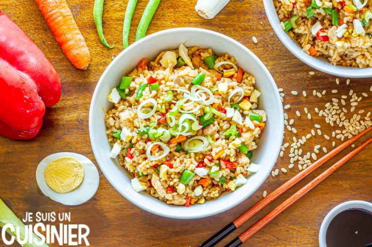 Recette de riz cantonais au poulet et légumes. Très facile et délicieux